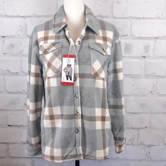 Sage | Jackets & Coats | Sage Ladies Plush Plaid Shirt Jacket Gray ...